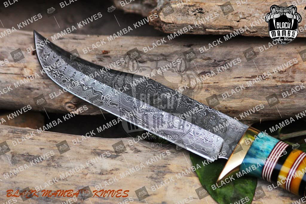 Black Mamba Knives BMK-105 Dragon Knife 12 Long 7 Blade 9.5 Ounce Damascus Hunting Fixed Blade Bowie Knife Hand Made Word Class knives