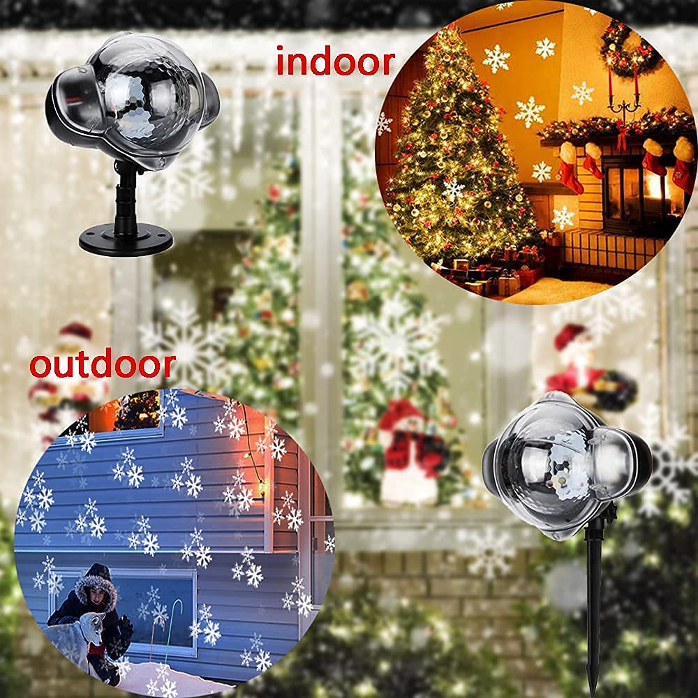 Snowflake Lights Projector Christmas LED Snowfall Projection with Remote Control, Waterproof for Indoor Outdoor Christmas Halloween Birthday Party Wedding Home Garden Decor (White-Snowflake)