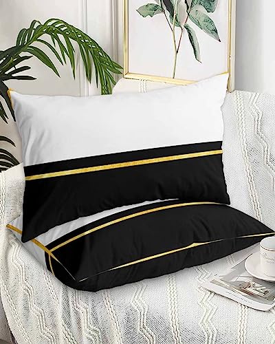 Edwiinsa Black White Pillow Covers King Standard Set of 2 20x36 Bed Pillow, Luxury Yellow Lace Modern Abstract Art Aesthetics Plush Soft Comfort for Hair/Skin Cooling Pillowcases with Envelop Closure