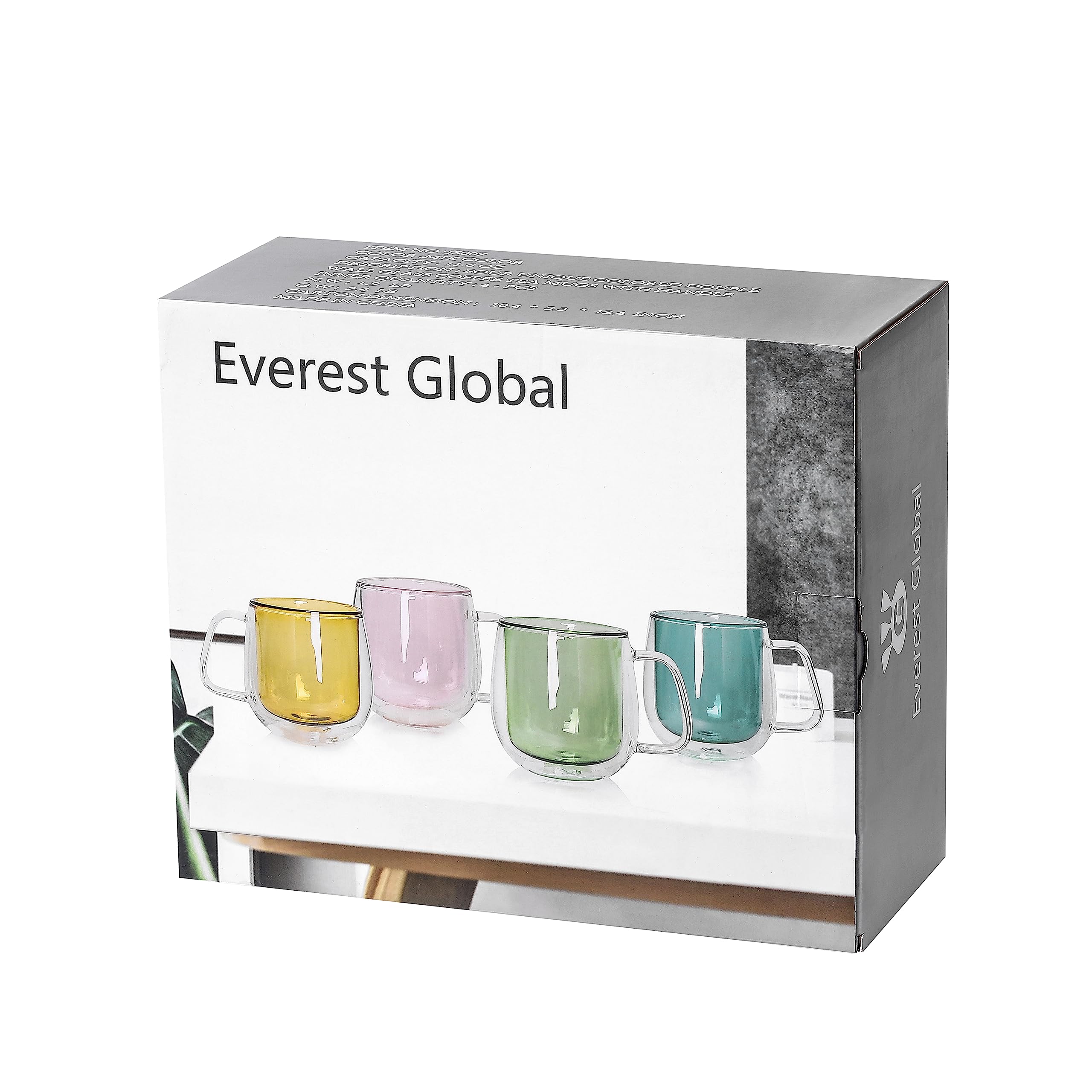 Colorful Double Walled Glass Coffee Mug 11.6 oz. Set of 4 Insulated Coffee Cups with Handle for Latte, Espresso, Cappuccino, Milk, Americano and Ice Tea
