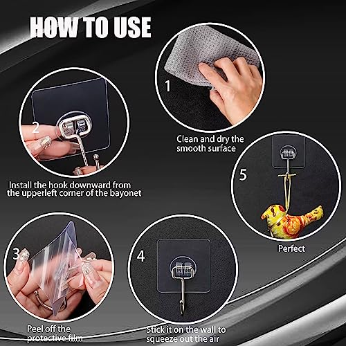 DKHDBD Large Adhesive Hooks, 16-Pack Hold 44lb(Max) Heavy Duty Sticky Hooks, Waterproof Transparent Hooks for Hanging, Self-Adhesive Traceless Clear Wall Hooks to Use for Keys Robe & Towel