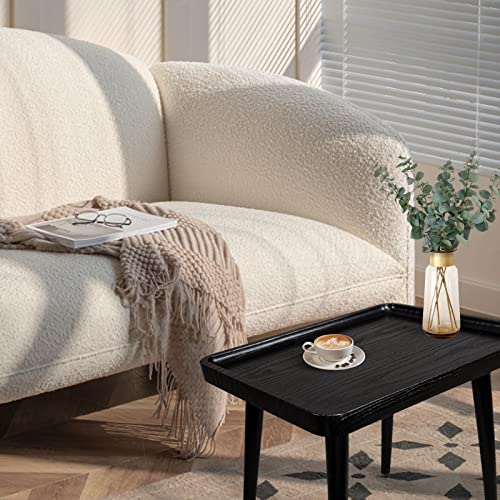 FOOHCXX Black Side/End Table, Modern, Minimalist Wooden Small Accent Table with Natural Legs for Living Room, Bedroom, Balcony and Office, Small Side Table for Small Spaces,Home Decor