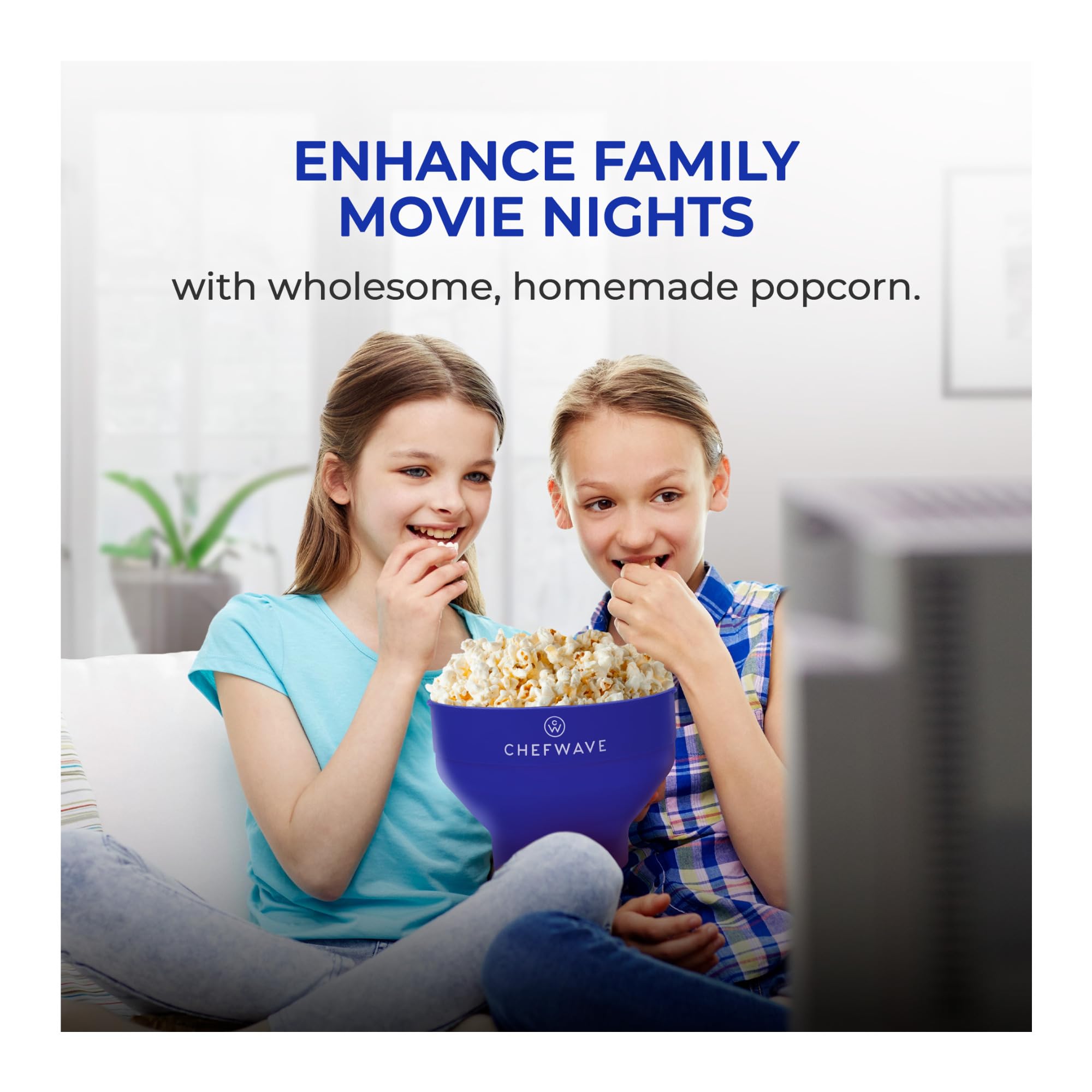 Chefwave Silicone Popcorn Popper (Dark Blue) - Reusable, Collapsible Microwave Popcorn Bowl - Dishwasher Safe