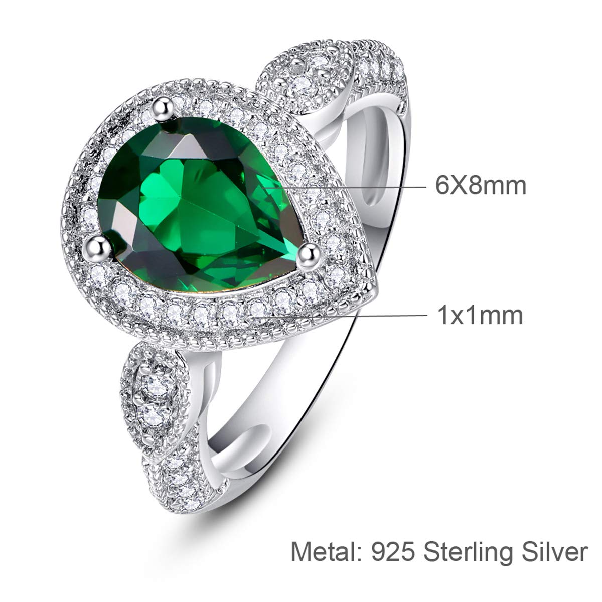 BONLAVIE Wedding Band Engagement Rings for Women With Solid 925 Sterling Silver Created Emerald Cubic Zirconia Rings Size 7