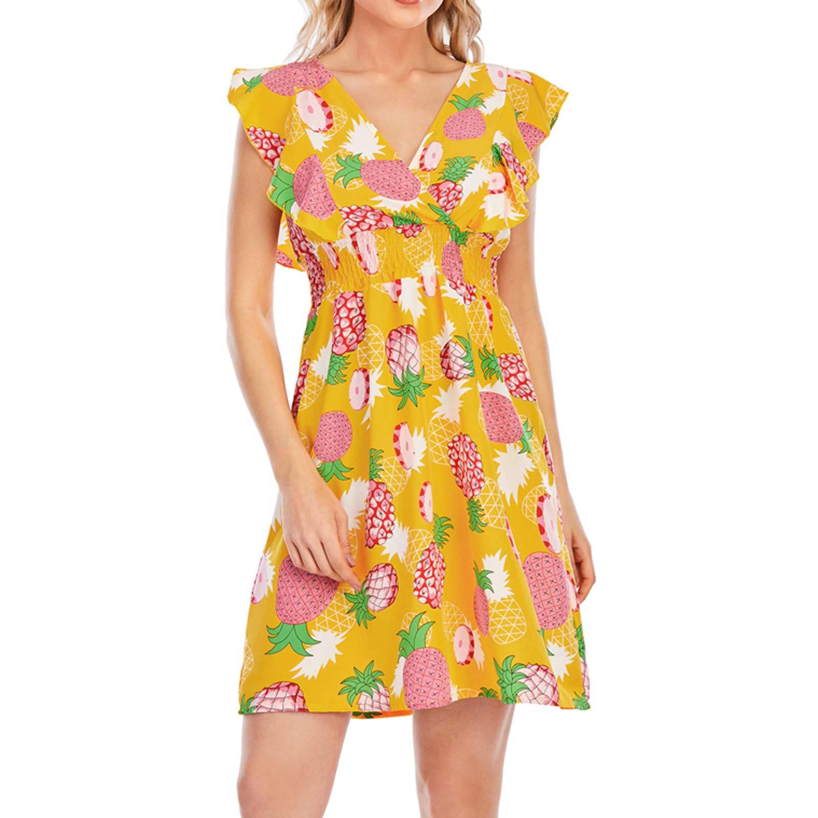 Padaleks Dresses for Women Casual Summer Chiffon Floral Printed Sleeveless Party Mini Dress Ruffle Beach Sundress
