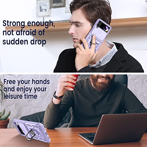 Goton for Samsung Z Flip 4 Case, Galaxy Z Flip 4 Case with Camera Cover, [Hinge Protection] & 360° Kickstand Ring Military Grade Shockproof Cover for Samsung Z Flip 4 case 2022 Purple