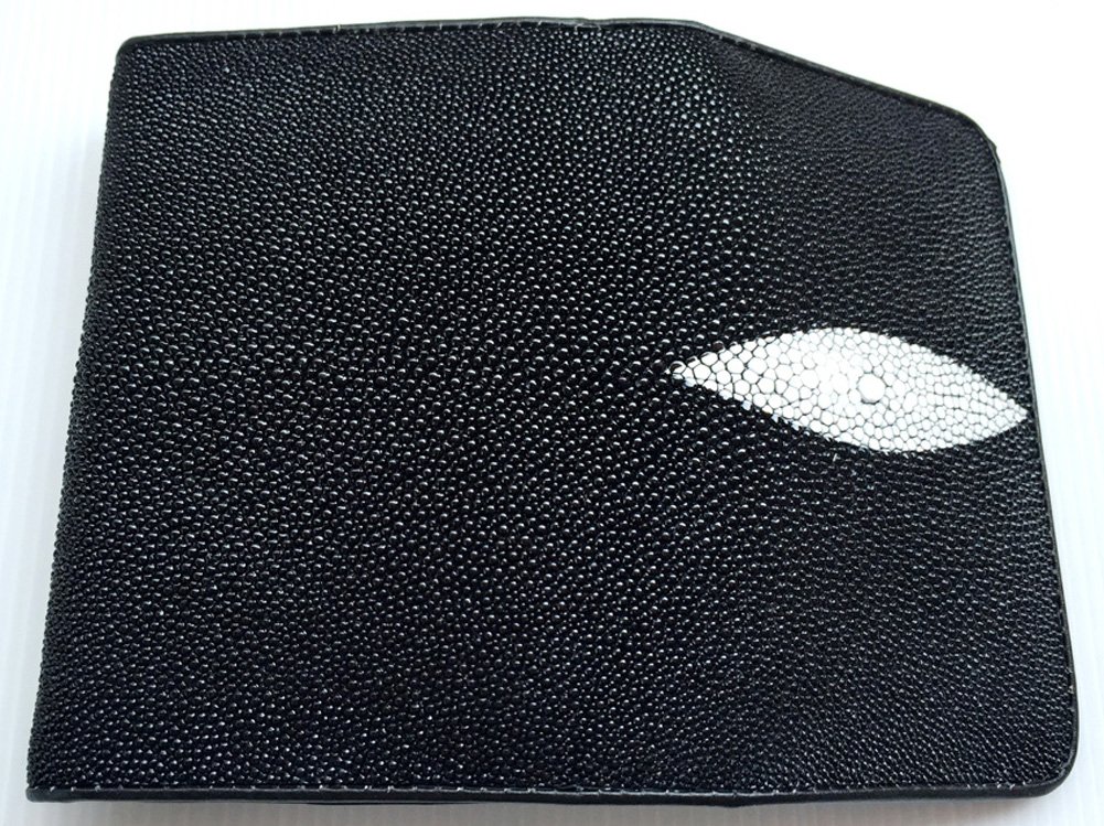 Julie Genuine Real Stingray Skin One Eye Leather Trifold Clutch Black Wallet Purse