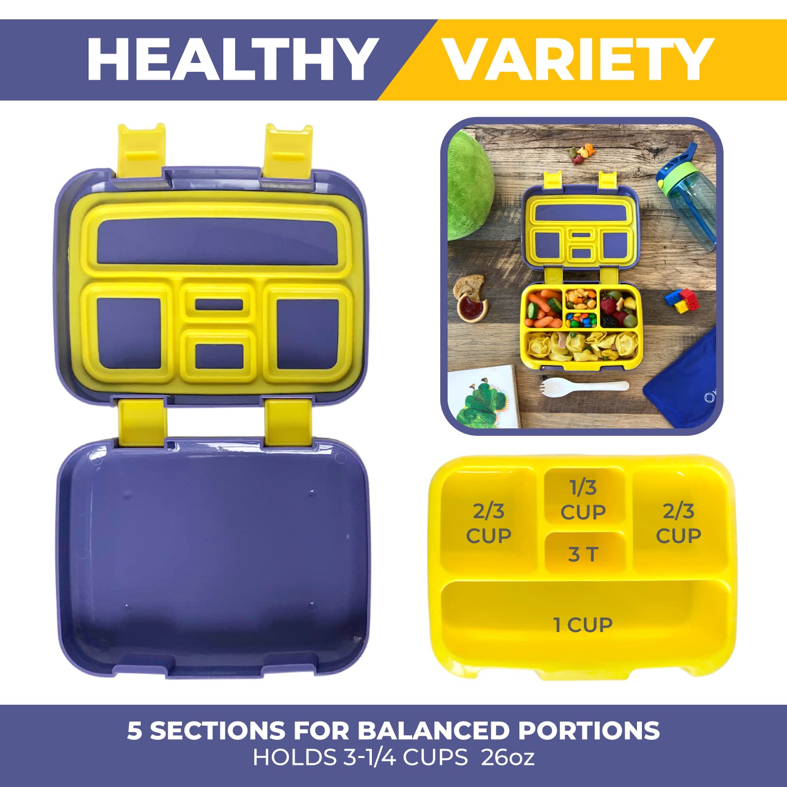 Bundle of Bento Box, Insulated Lunch Bag, Ice Pack & Water Botle Set for Kids - 5 Leakproof Compartments (Blue Yellow Truck) + Toddler Backpack for Boys, Cute 13β (Blue Yellow Trucks)