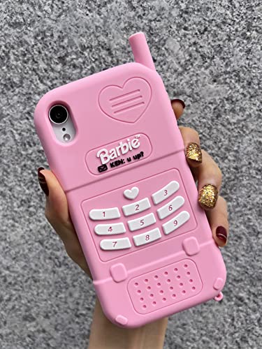 Filaco Pink Silicon Case Compatible with iPhone XR 6.1inch, 3D Cute Pink Retro Phone Case, Soft Protective Cover for Women Girls