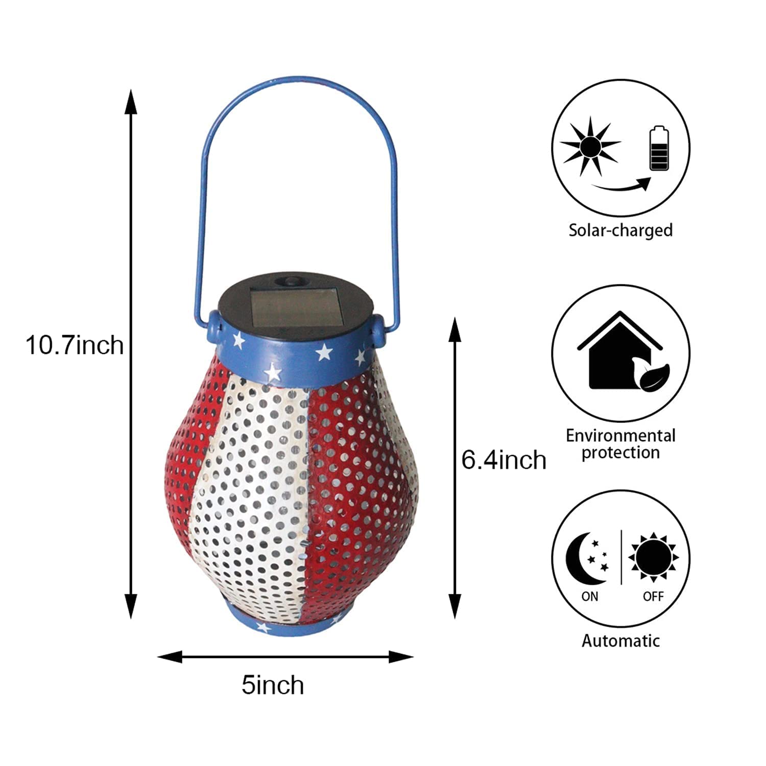 YQLEPIN Outdoor Solar Landscape Lighting Made of Metal - Waterproof Hanging Vintage Rustic Lantern(Red and Blue)