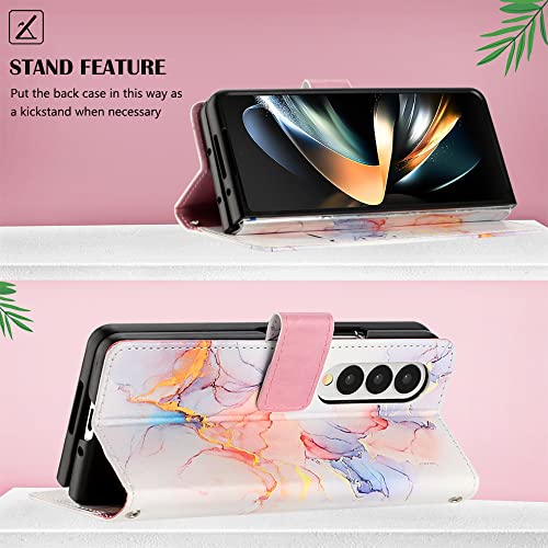ONV Wallet Case for Samsung Galaxy Z Fold 3 5G- Premium Marble Painted Leather Flip Case Stand Card Slot Magnet with Silicone Shell Flip Cover for Samsung Galaxy Z Fold 3 5G[Marble] -White