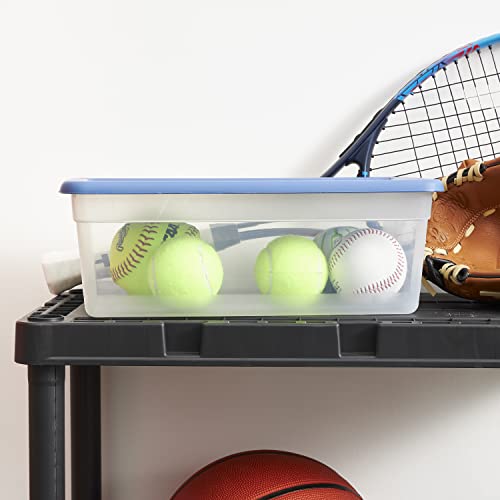 Gracious Living DLC6 1.5 Gallon Clear Plastic Storage Bin Container with Stylish Sky Blue Snap On Locking Lid (12 Pack)