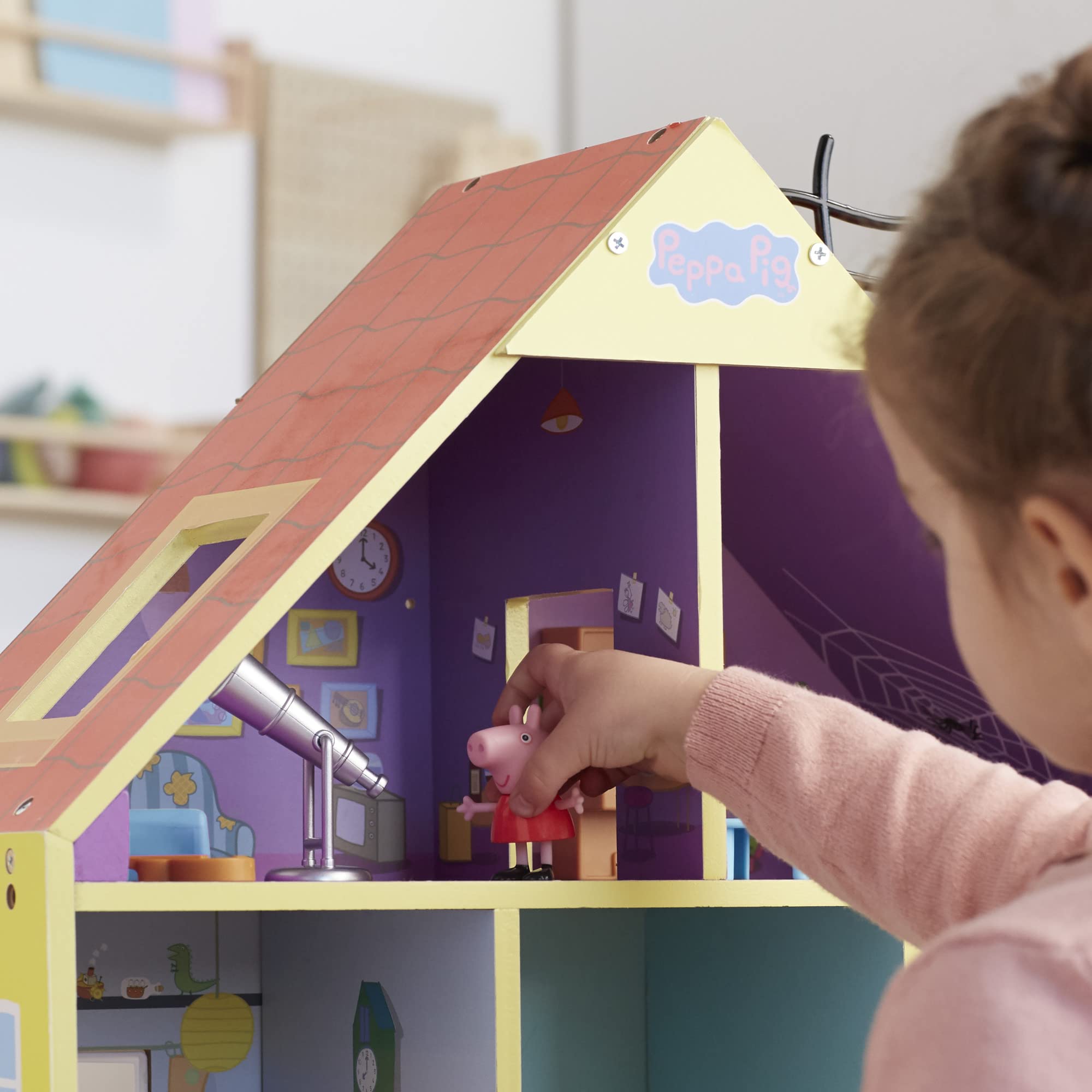 Peppa Pig Wooden Deluxe Playhouse, 8 Rooms, Includes 2 Fun Figures and 29 Accessories, Made of Responsibly Sourced Wood, for Ages 3 and Up (Amazon Exclusive)