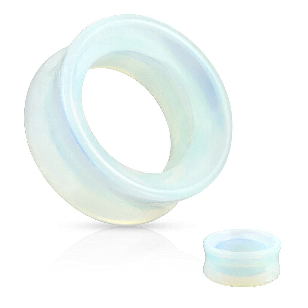 blue palm jewelry Pair of Double Flare Hollow Tunnel Opalite Saddle Ear Plugs E585