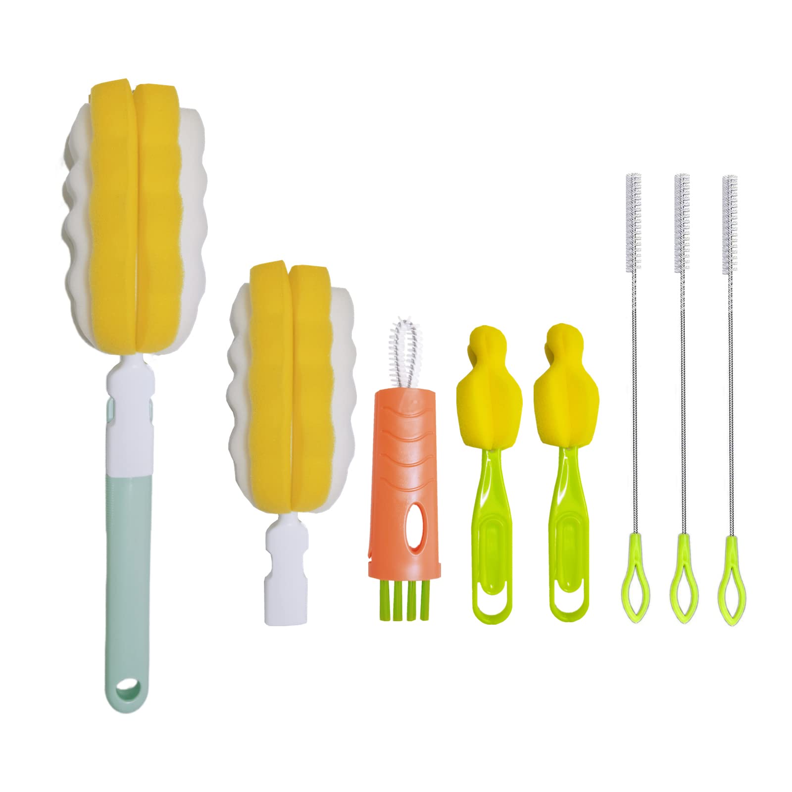 CHENJI Baby Bottle Brush. 3 in 1 Multifunctional Cup Lid Crevice Stain Cleaning Brush. Long Handle Water Bottle Brush with Replacement Head. Cup Brush, Pacifier Brush, Straw Cleaning Brush.