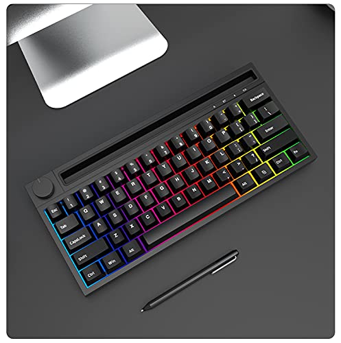 YUNZII Ajazz K620T Wireless Mechanical Keyboard with Integrated Stand Phone Holder with 61 Keys,RGB Backlit, Volume Botton, and PBT Keycaps for Win/Mac/Gaming (Blue Switch,Black)