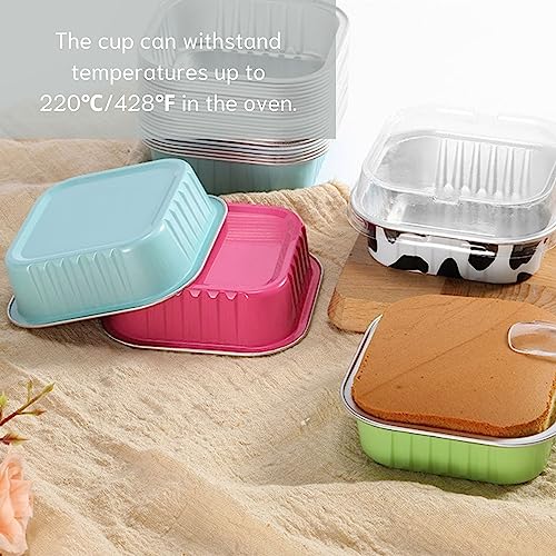 Findful Mini Cake Pans With Lids (10oz,40 Pack) Aluminum Foil Square Cupcake Liners Brownie Baking Cups,Disposable 4βx4β Large Cupcake Pan,Jumbo Muffin Tin Ramekins Holders