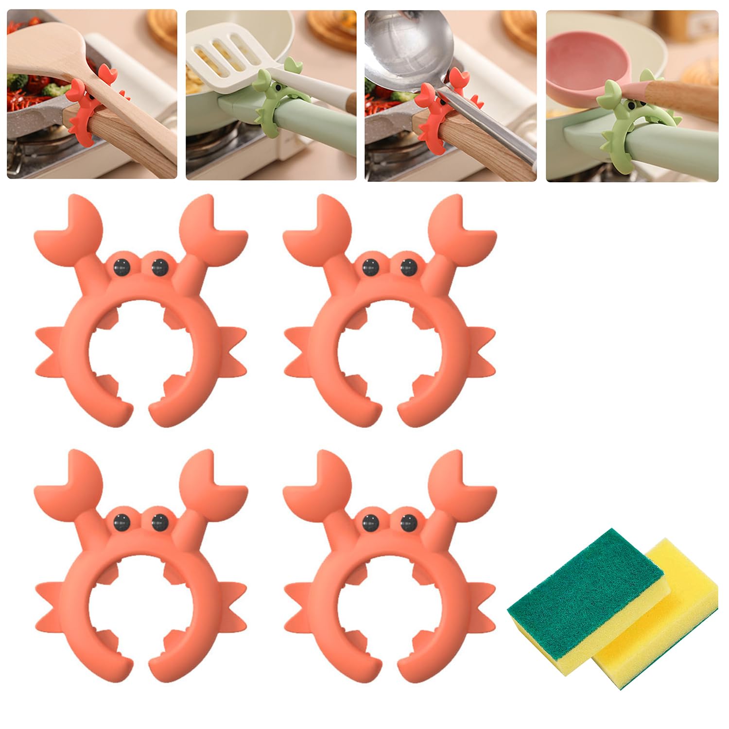 Crab Spoon Holder,Creative Crab Shaped Silicone Spatula Rack,Universal Crab Silicone Spatula Holder Anti-overflow Clip,Multifunctional Spatula Holder Anti Scalding Overflow Kitchen Gadgets (Red 4)
