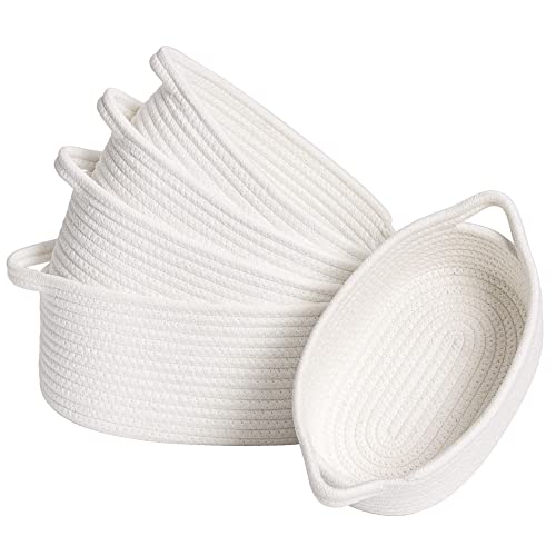 Goodpick Small White Woven Baskets set, Baby Gift baskets 5 different sizes for Diapers, Towels, Snacks, Rope Toy Storage Basket for Bedroom, Living room, Nursery