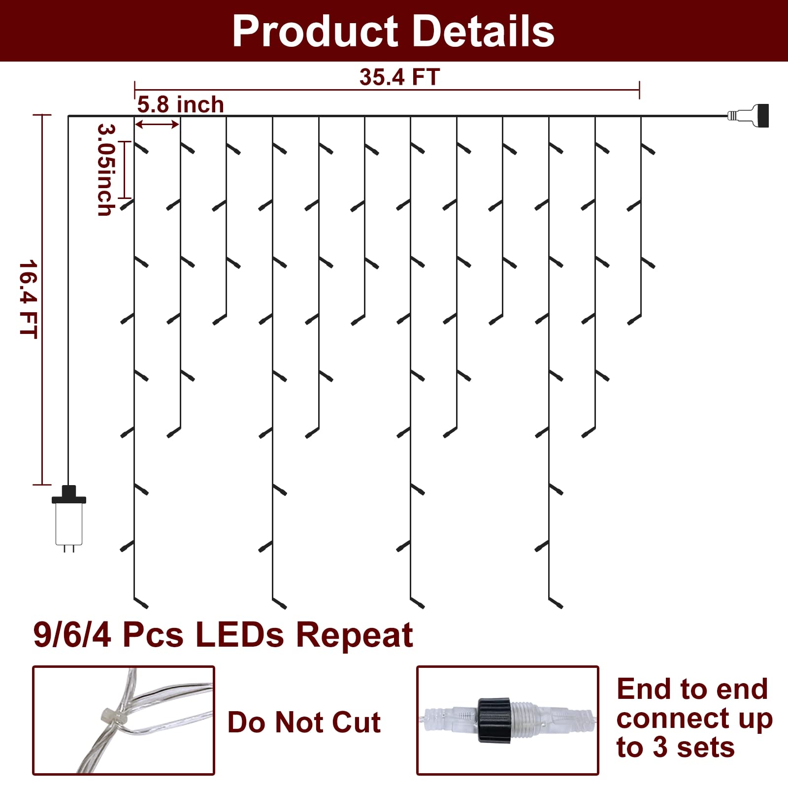 MO QIU E 456 LED Christmas Icicle Lights Outdoor Decor 35.4Ft 72 Drops 8 Modes Plug In Window Curtain Fairy String Dripping Light Decoration Home Holiday Indoor Eave Garden (Warm White)