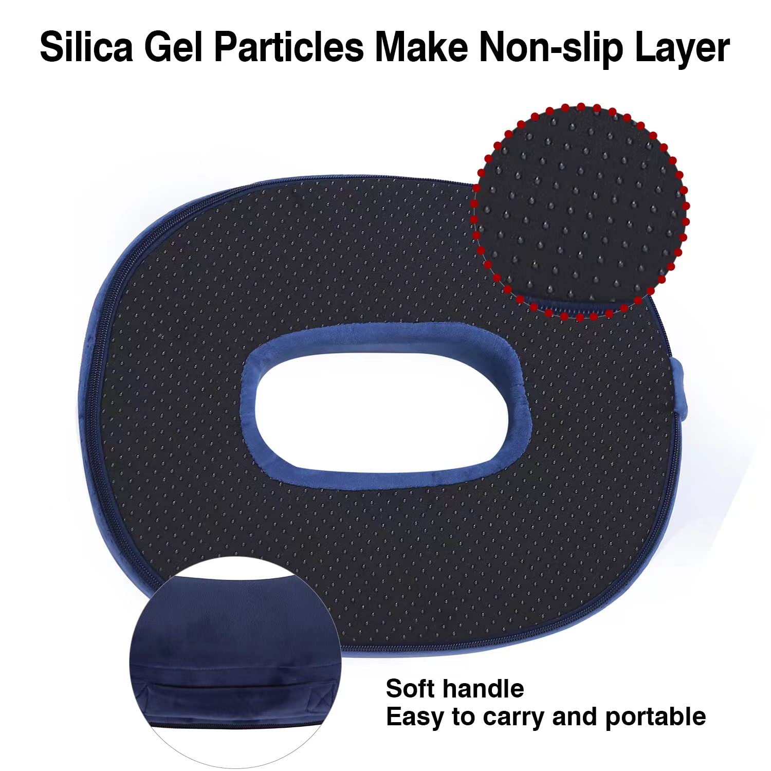 CLRUPR Memory Foam Seat Cushion - Donut Cushion for Haemorrhoid and Piles Sufferers, Suitable for Wheelchair, Car Seat, Office Or Outdoor (Navy Blue)(14.9 * 12.5 * 2.6inch)