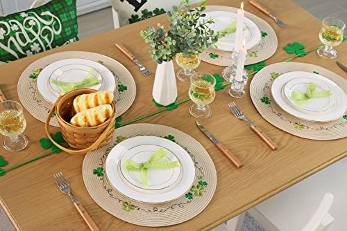 Feuille Round St Patricks Day Placemats Set of 4 PP Shamrock Placemats for Dining Table St Patrick Table Mats Green Embroidery Perfect for St Patricks Day Decorations