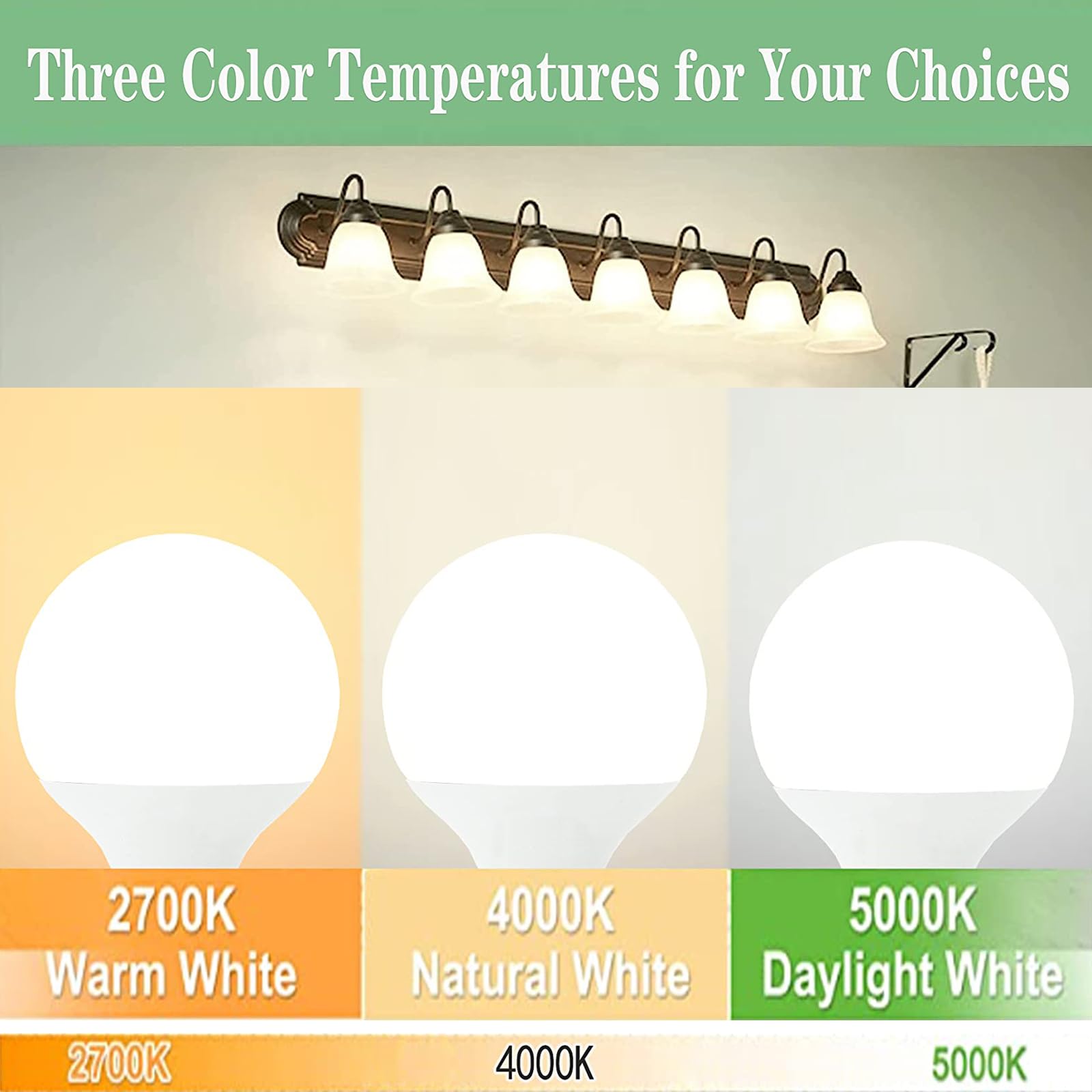 Jardhom Vanity Light Bulbs 8 Pack G25 LED Globe Light Bulb for Bathroom Vanity Mirror Decorative, E26 Base LED Round Light, 8W 75W Incandescent Equivalent, 5000K Daylight, Non-dimmable, 750 Lumens