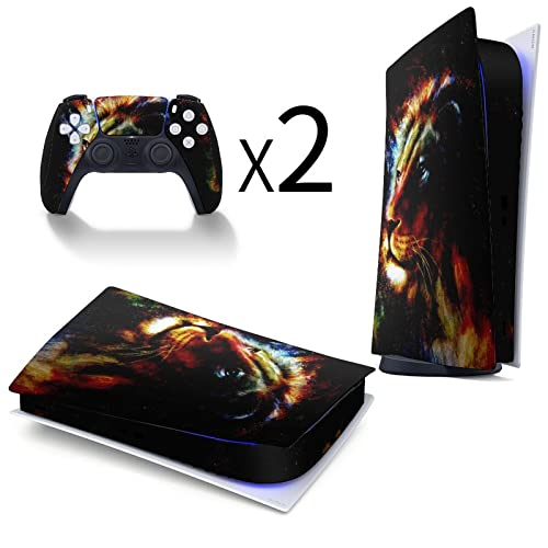Color Lion Portrait Full Protective Skin Cover Design Wrap Decal Sticker Compatible with PS5 Digital Edition Console and Controller
