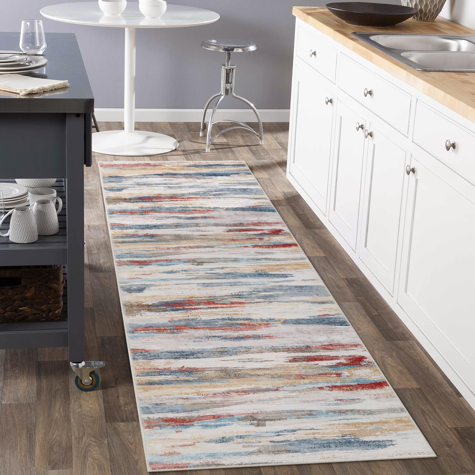 Collive Washable Runner Rug 2x6 - Colorful Striped Bathroom Runner Rugs Non Slip Runners for Hallway Modern Abstract Bedroom Runner Rug Floor Carpet for Kitchen Laundry Entryway