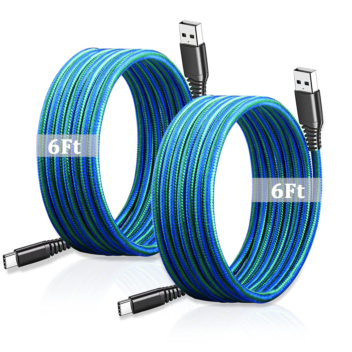 USB Type C Charger Cable, [2Pack/6ft] Long Braided Power Supply Fast Charging Cord for Gaming Controller, PS5 Playstation 5 DualSense, Xbox Series S/X, Elite Series 2/3