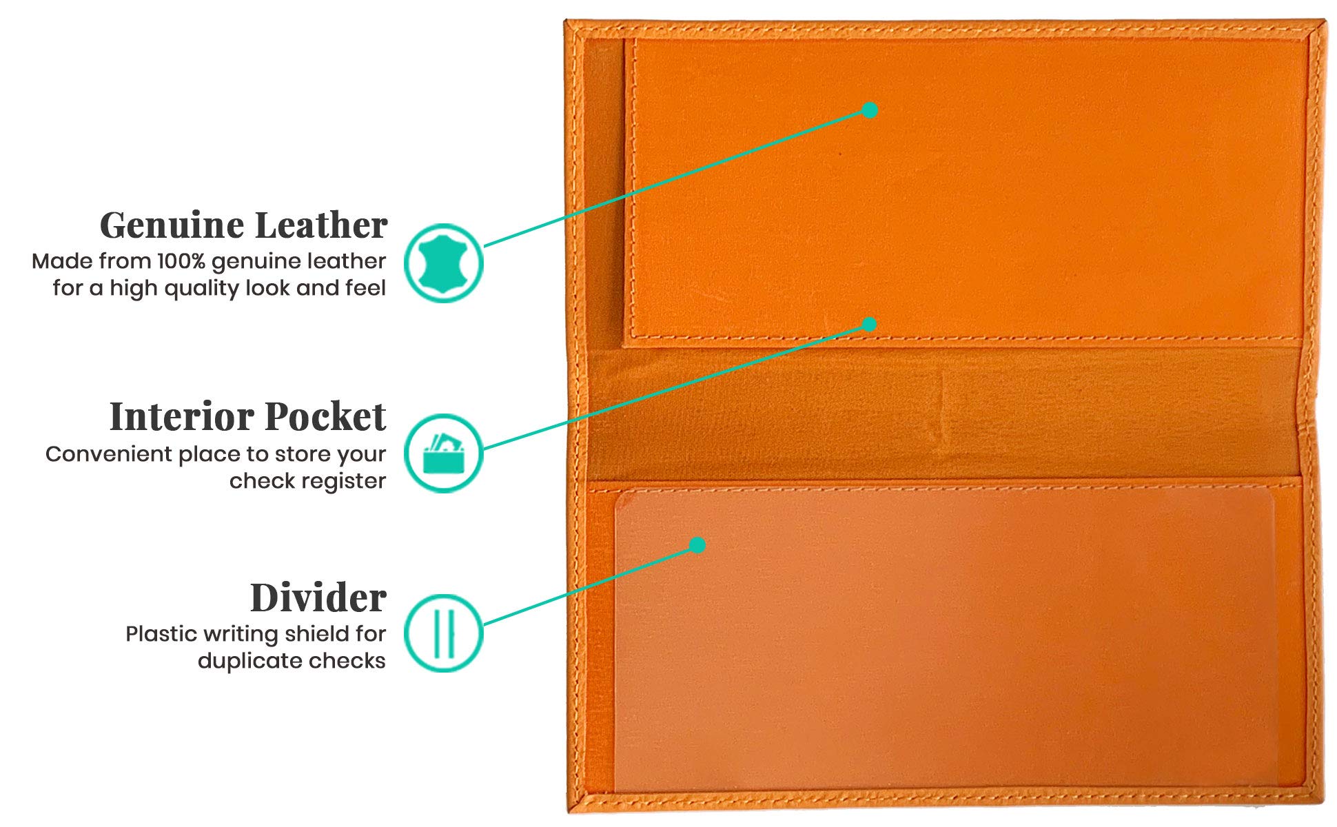 Bright Orange Basic Genuine Leather Checkbook Cover For Men & Women
