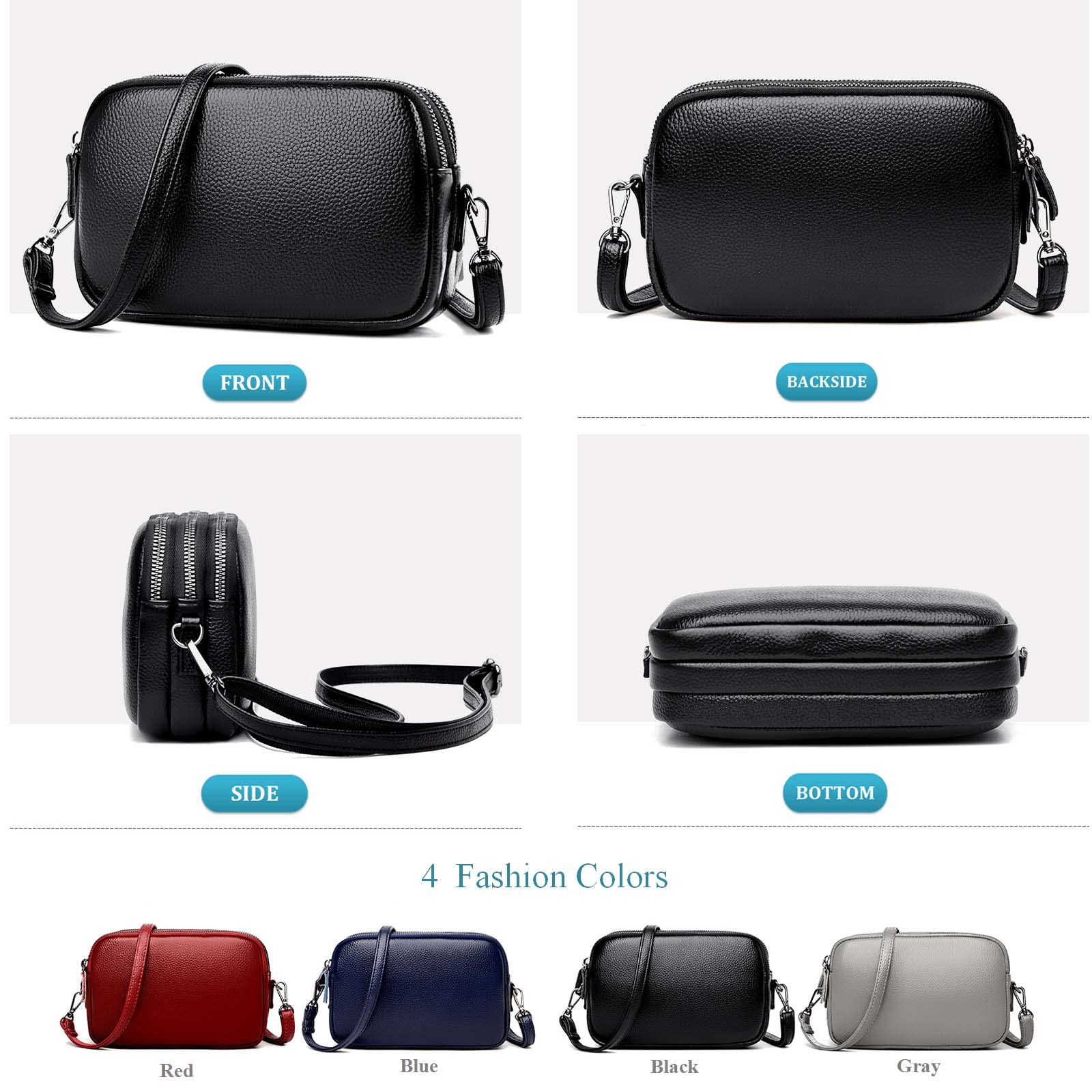 Small Crossbody Bags for Women Genuine Leather Crossbody Purses Trendy Clutch Purse Shoulder Handbag (Black)