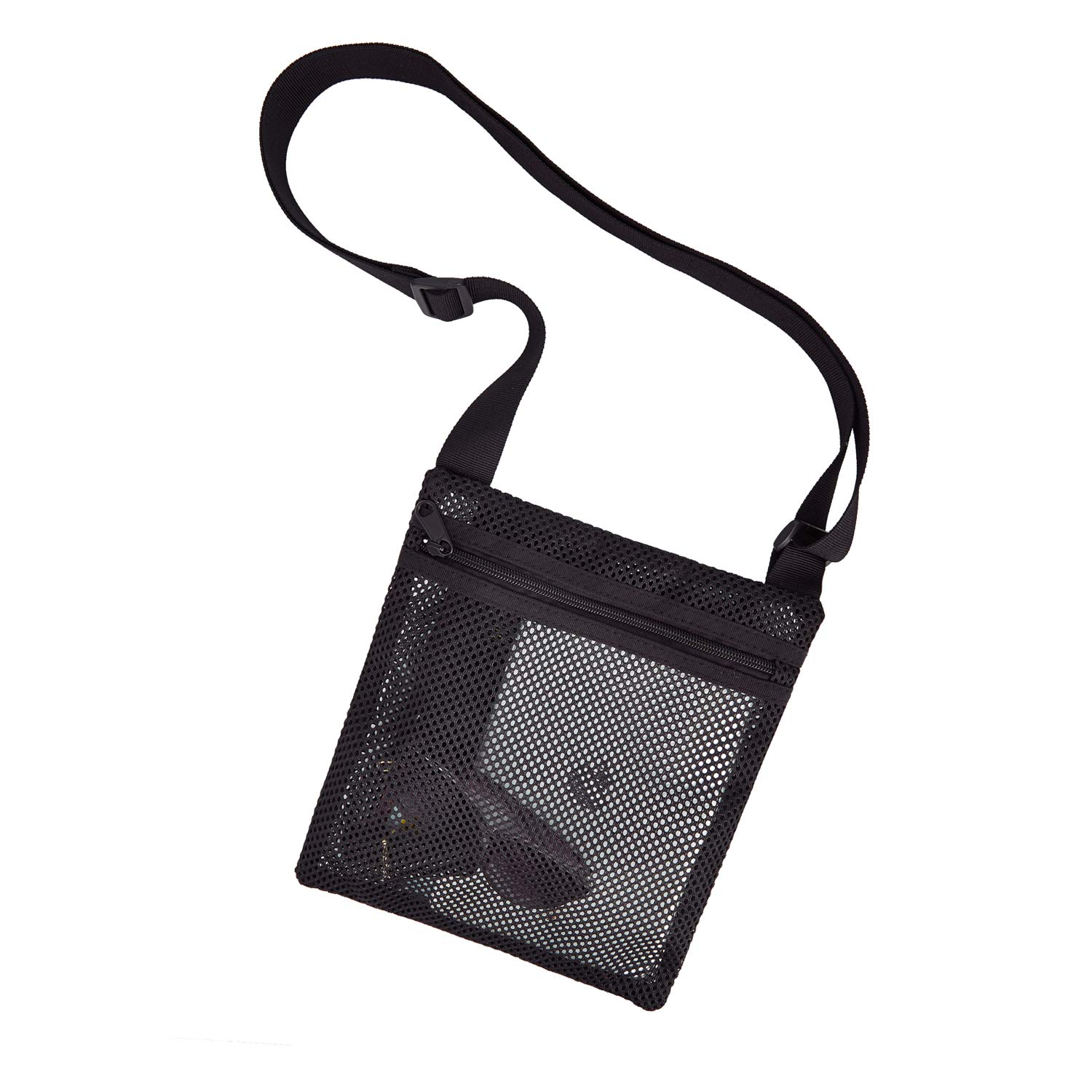 USPECLARE Heavy Duty Semi-Transparent Mesh Purse, 10" L x 9" H See Through Mesh Crossbody Bag with Inner Pocket for Swimming, Travel, Beach (Black)