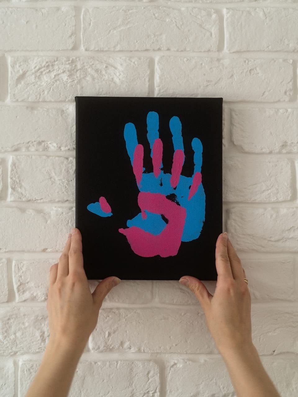 CHERRY CHEERS DIY Couples Canvas Handprint kit, Lovers Customized Special Moments Handmade Gift, Anniversary, Valentine Day Keepsake Gifts Non-Toxic Paints (Black)