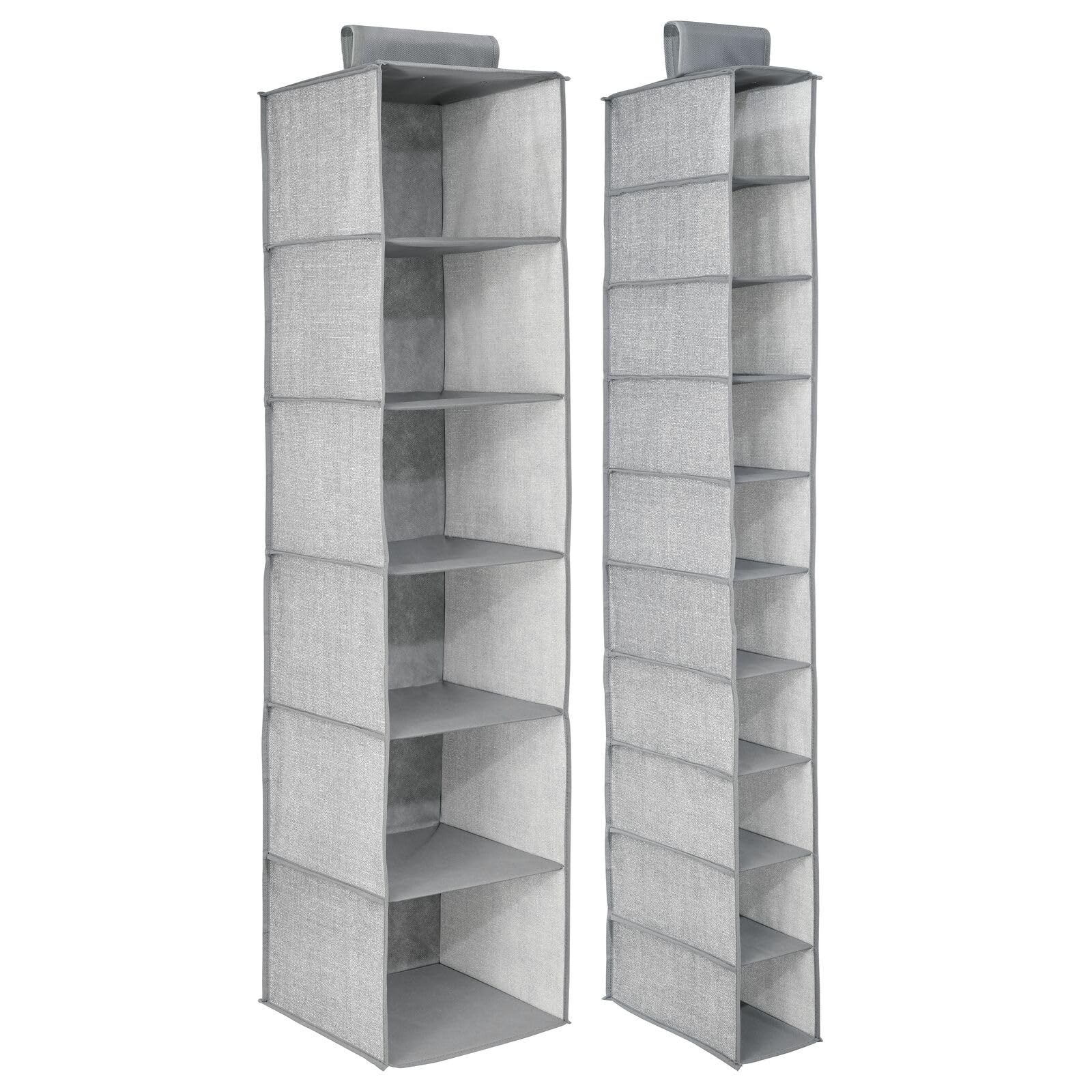 mDesign Fabric Over Rod Hanging Closet Storage Organizers, Includes a Wide 6-Shelf Sweater Organizer, and a Narrow 10-Shelf Shoe Rack - Textured Print - Set of 2 - Gray