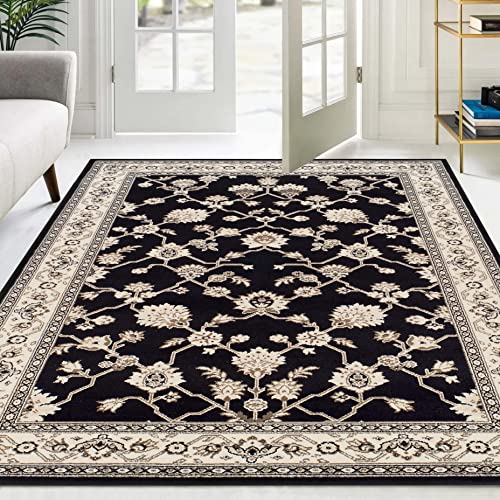 Superior Elegant Kingfield Collection Area Rug, 8mm Pile Height with Jute Backing, Classic Bordered Rug Design, Anti-Static, Water-Repellent Rugs - Black, 5' x 8' Rug