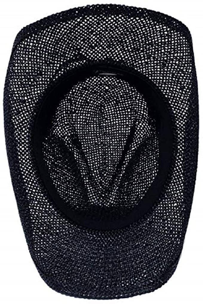 Black Straw Cowboy Hat for Men, Faux Leather, Longhorn, Shapeable Brim