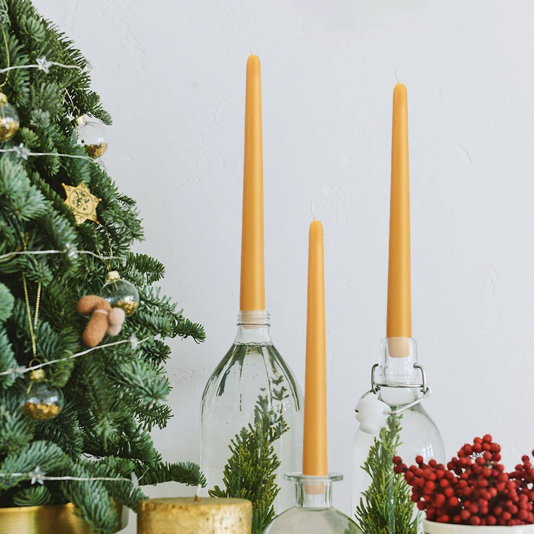 Natural Beeswax Taper Candles 10"- Beeswax Candles Set 6 Pack, Yellow