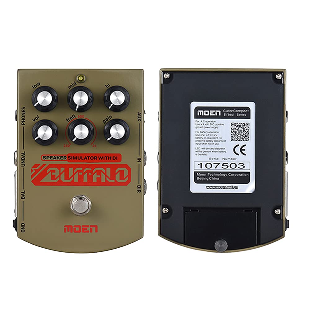 MOEN Electric Guitar Effects Pedal Buffalo Speaker Simulator with DI Low/Mid/High Tone Gain Volume Freq