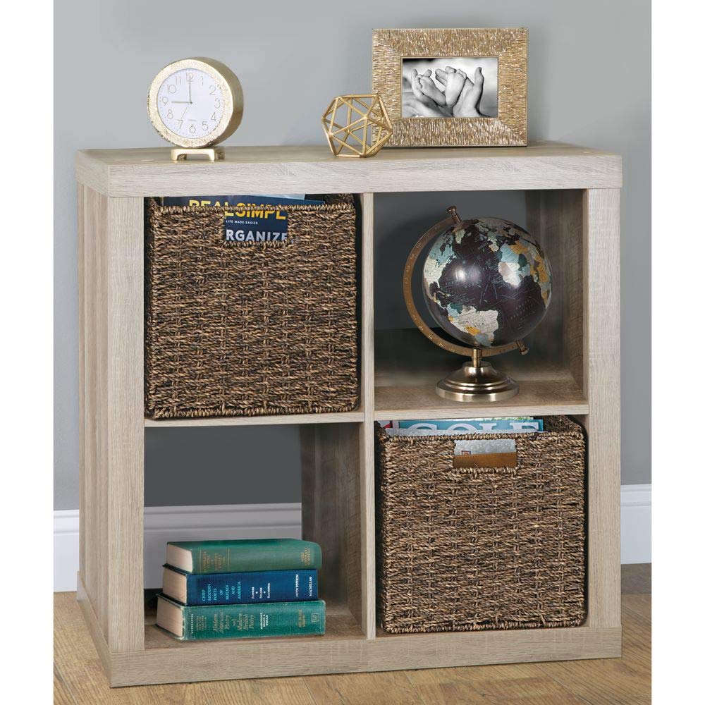 mDesign Natural Woven Seagrass Closet Storage Organizer Basket Bin - Collapsible - for Cube Furniture Shelving in Closet, Bedroom, Bathroom, Entryway, Office - 10.5" High, 2 Pack - Chestnut Brown