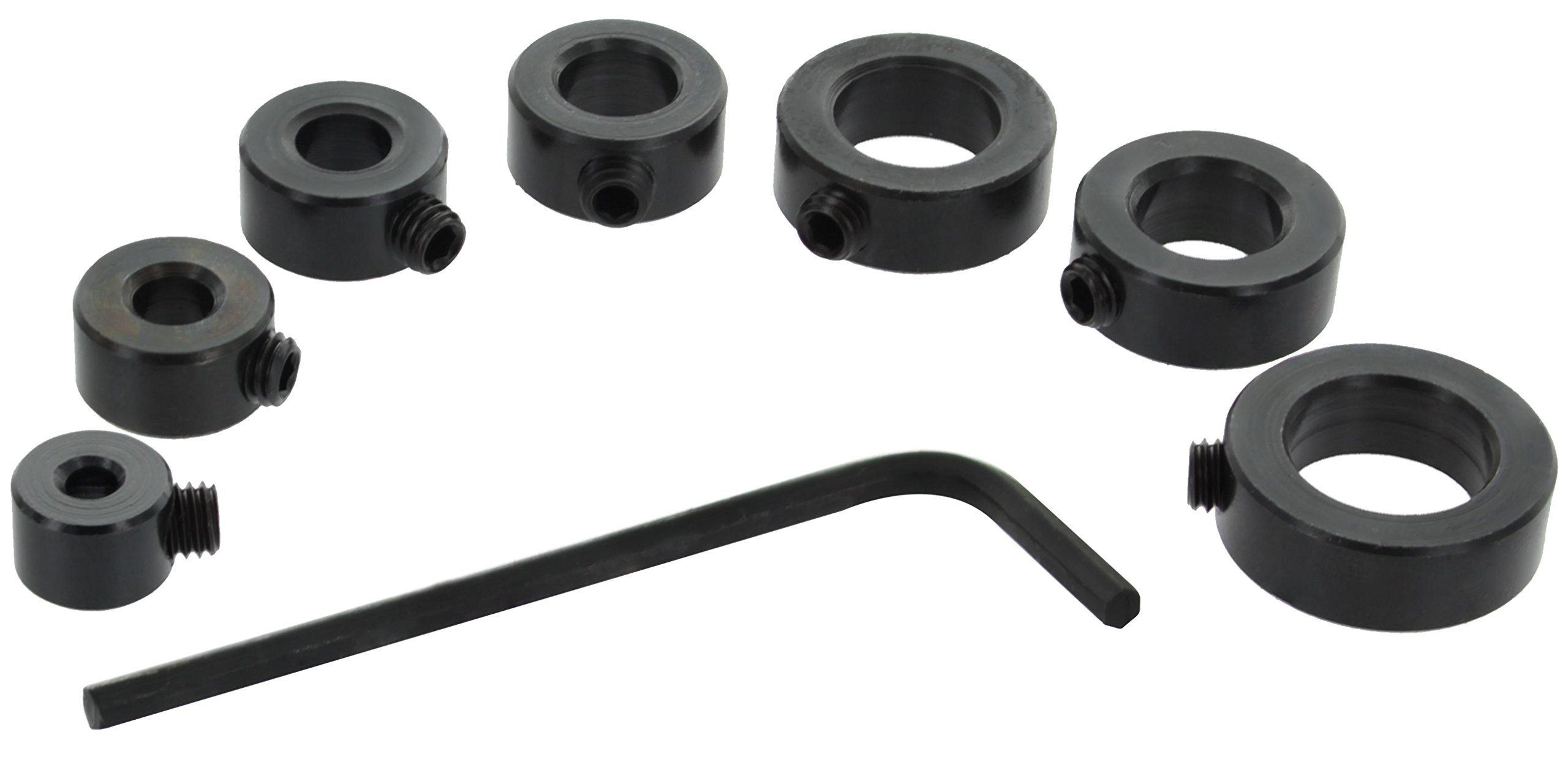 Drixet Drill Stop Bit Collar Set – Kit Includes: 1/8", 3/16”, 1/4”, 5/16”, 3/8”, 7/16” and 1/2-Inch with Allen Wrench to Tighten The Stops Set-Screws (7-Piece)