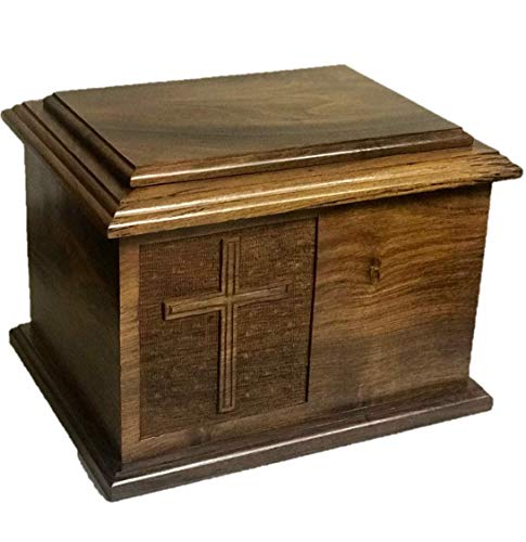 Extra Large Cross Wooden Funeral Cremation Ash Urn, Companion Human Cremation Urn, Double Urn with Customized Name Plate