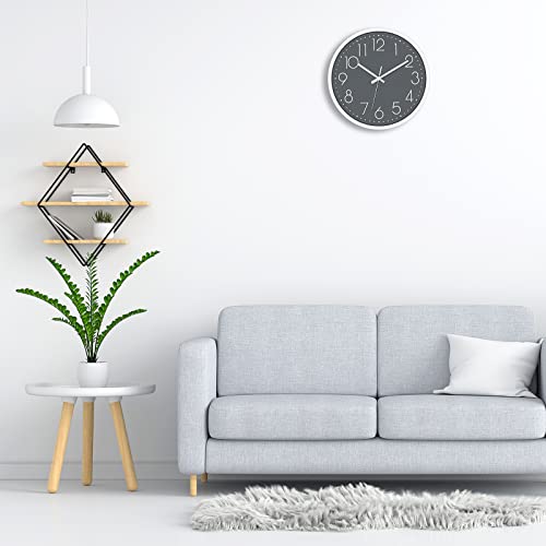 Foxtop 12 Inch Non-Ticking Wall Clock Silent Quartz Battery Operated Round Wall Clock Modern Easy to Read Clock for Office School Classroom Home Bedroom Living Room Kitchen (Gray)