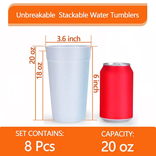 Homestockplus 【Set of 8】 20 Oz Tumbler Cups,Unbreakable Drinking Cups Microwave and Dishwasher Safe BPA Free E-Co Friendly Reusable Cup For Smoothies,Water