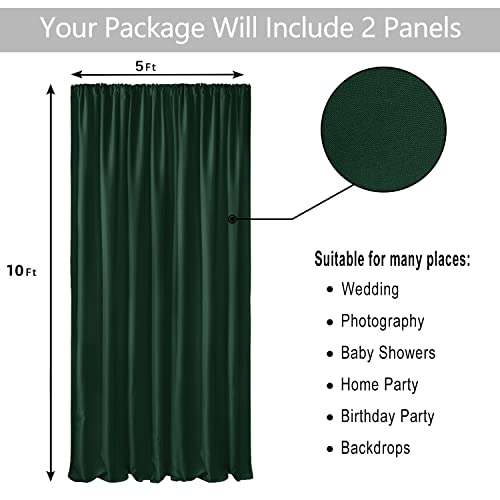 Hiasan Hunter Green Backdrop Curtains for Parties, Polyester Photography Backdrop Drapes for Baby Shower, Wedding Decorations, 5ftx10ft, Set of 2 Panels