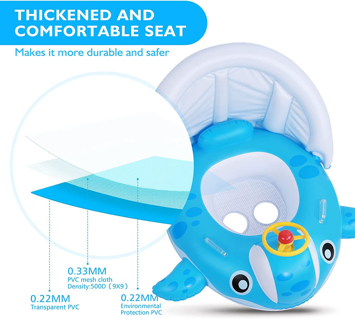Peradix Baby Swimming Pool Float Boat, Inflatable Baby Swimming Ring with Removable Sun Protection Canopy, Whale Toddler Floaties Water Toys for Infant