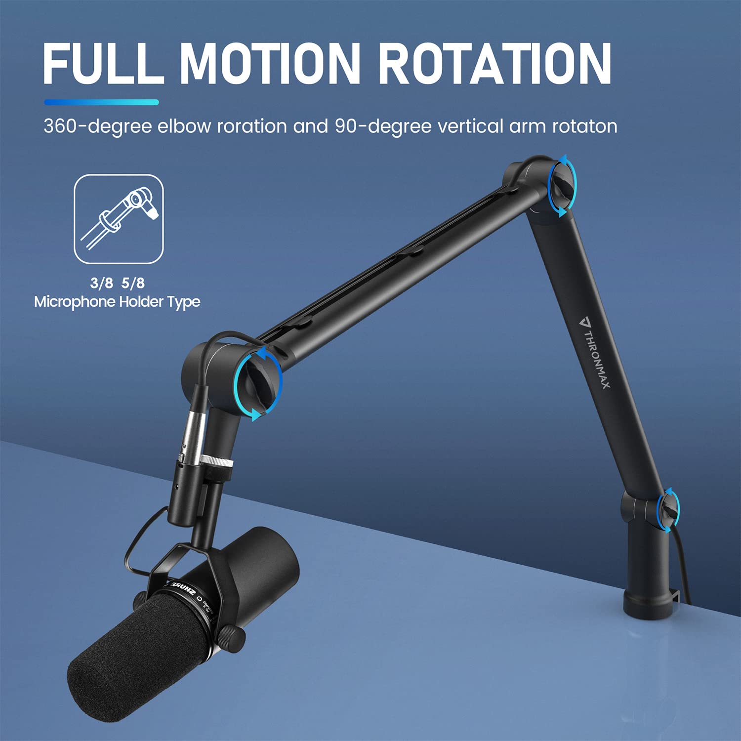 Boom Arm Microphone Stand, THRONMAX S3 Adjustable 360° Rotatable Microphone Arm, Mic Arm Desk, Built-in Cable Management For Recording, Gaming, Podcasting