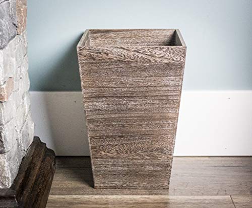 Farwood Designs Farmhouse Style Torched Wood Waste Bin Trash Can for Bedroom, Living Room, Bathroom & Office