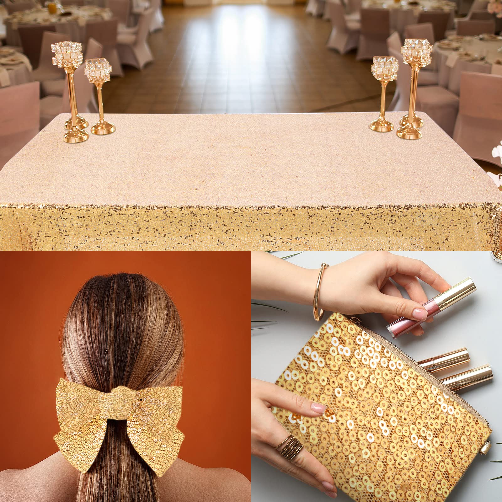 Shimeyao Sequin Fabric by The Yard, Glitter Fabric for Sewing Costumes, Shiny Fabric for Dress Clothing Wedding Backdrop Tablecloth Table Runner Home Decor(Gold, 12 Feet 4 Yard)