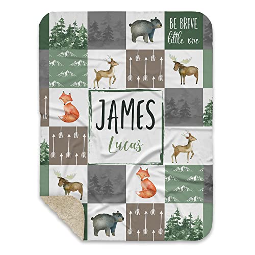 MDPrints Personalized Baby Blankets for Boys - Customized Baby Blanket with Name - Newborn Nursery Gift - Soft Plush Fleece (Woodland 214)